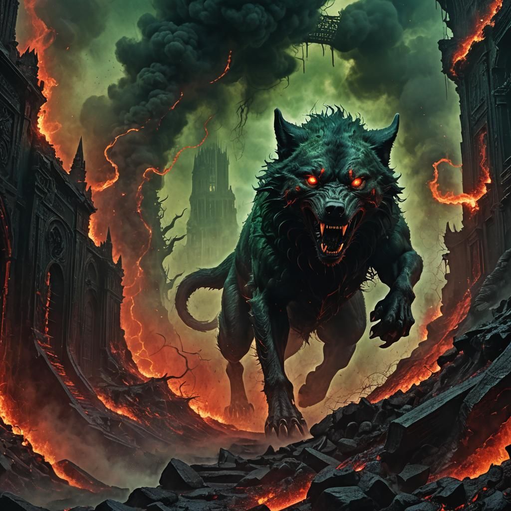 Demonic wolf escaping from hell, ((red eyes)) - AI Generated Artwork - NightCafe Creator