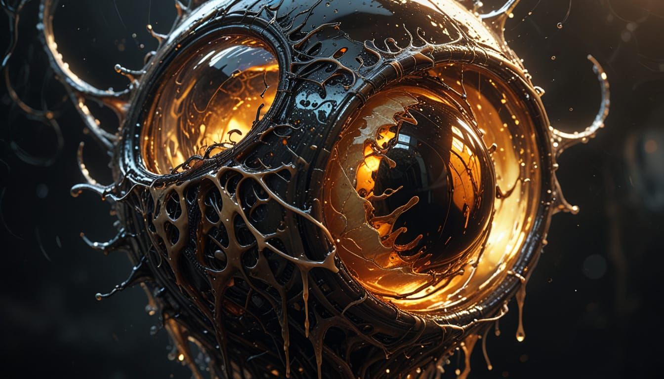 Glistening Biomechanical Cocoon in Golden Light - AI Art