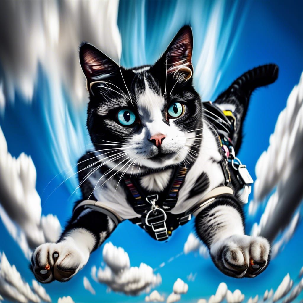 A black and white cat skydiving 🤪 - AI Generated Artwork - NightCafe ...