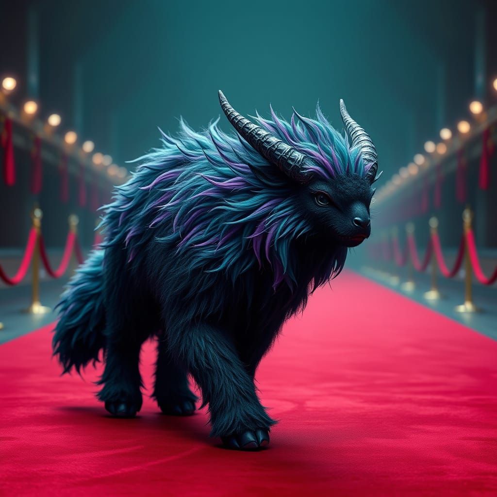 Mystical Creature Strides on Velvet Red Carpet in ... - AI Art