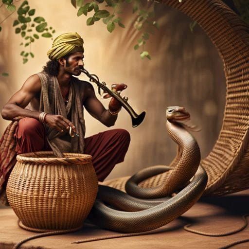 AN INDIAN SNAKE CHARMER PLAYING A SAXOPHONE 8K resolution mixed media ...