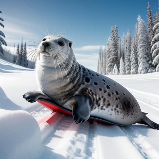 Grey seal laying on a sled - AI Generated Artwork - NightCafe Creator