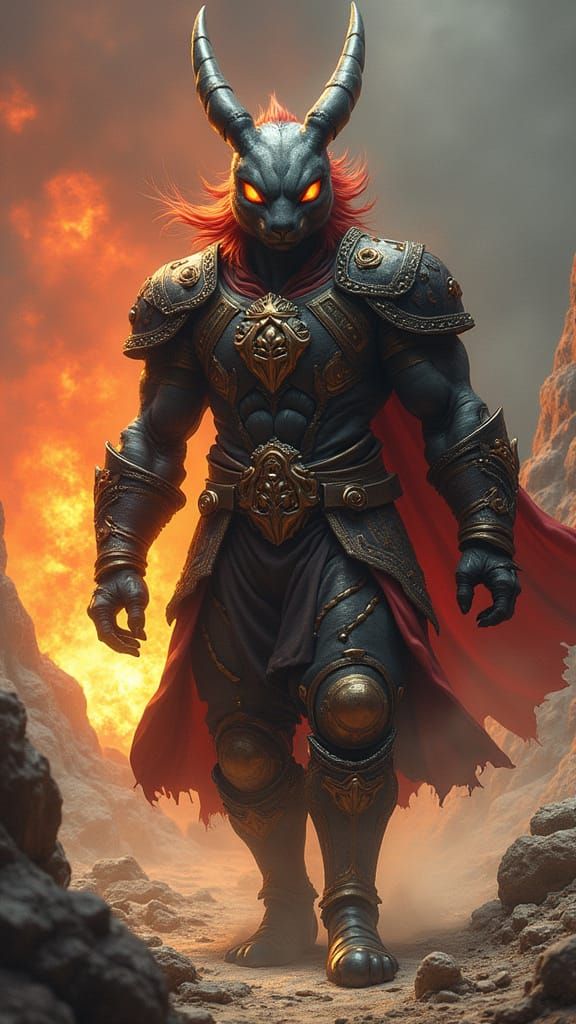 Powerful Pokémon in Ornate Armor on Volcanic Plain... - AI Art