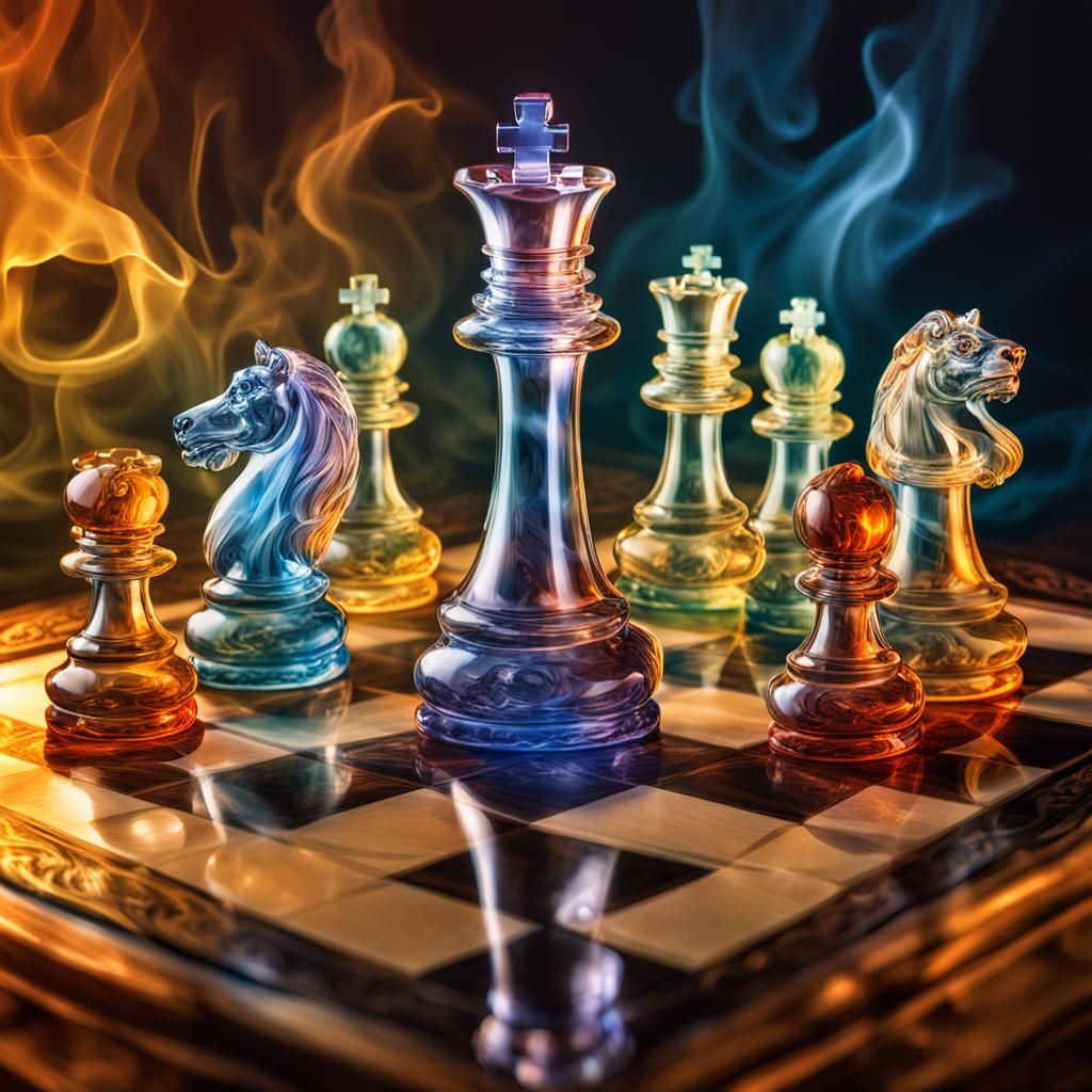 A cristal chess game| HDR| hiperrrealistic | roccoco style carved on ...