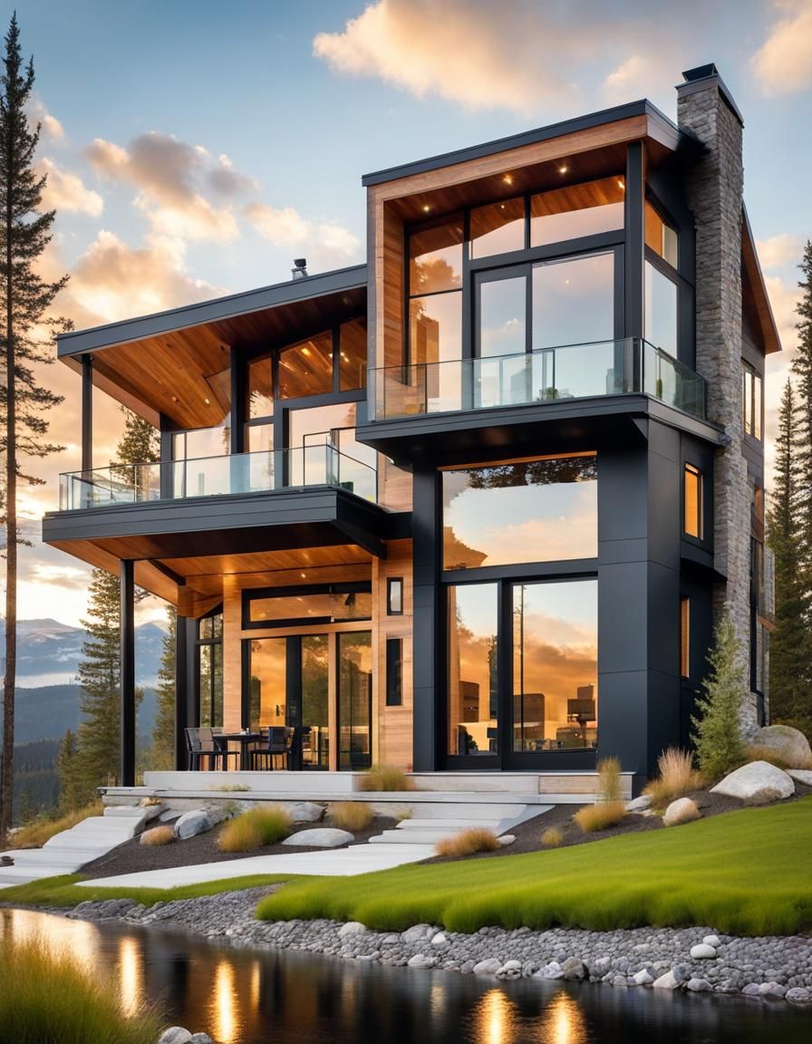 exterior view of spruce-colored house, award-winning open concept ...