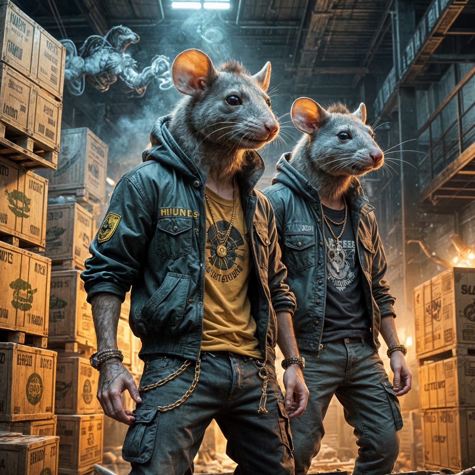 Gangster Rats in Industrial Warehouse - AI Art
