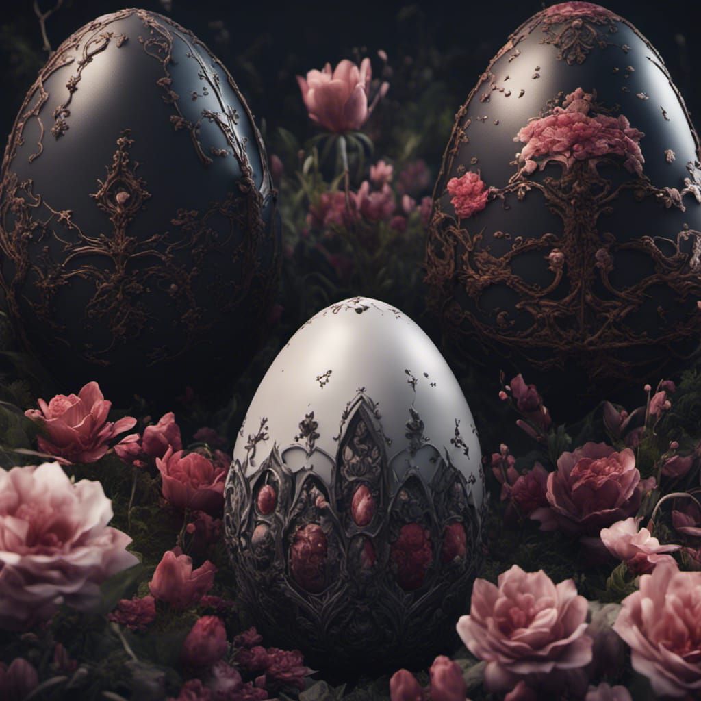 Gothic Easter eggs pink flowers - AI Generated Artwork - NightCafe Creator