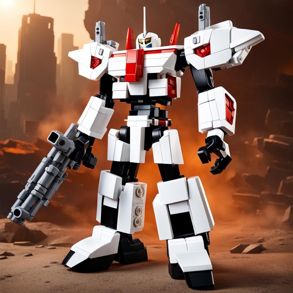Prowl, a Cybertronian Autobot, stands at 12 feet with a LEGO minifigure ...