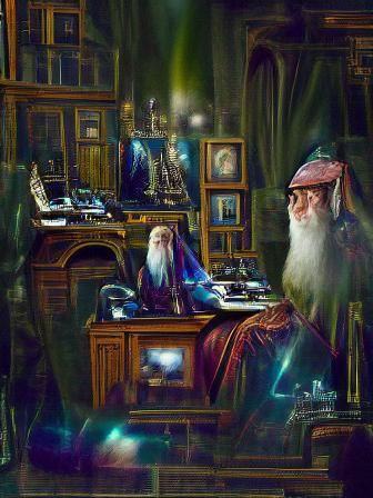 Dumbledore in his office of fascinating enchanted devices Portrait 8k ...