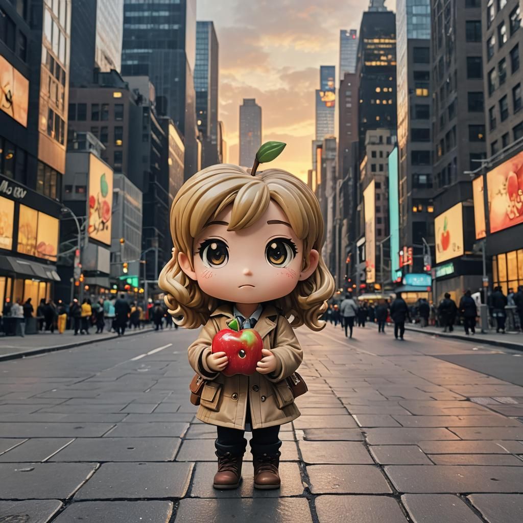 Chibi apple in new york light at dawn - AI Generated Artwork ...