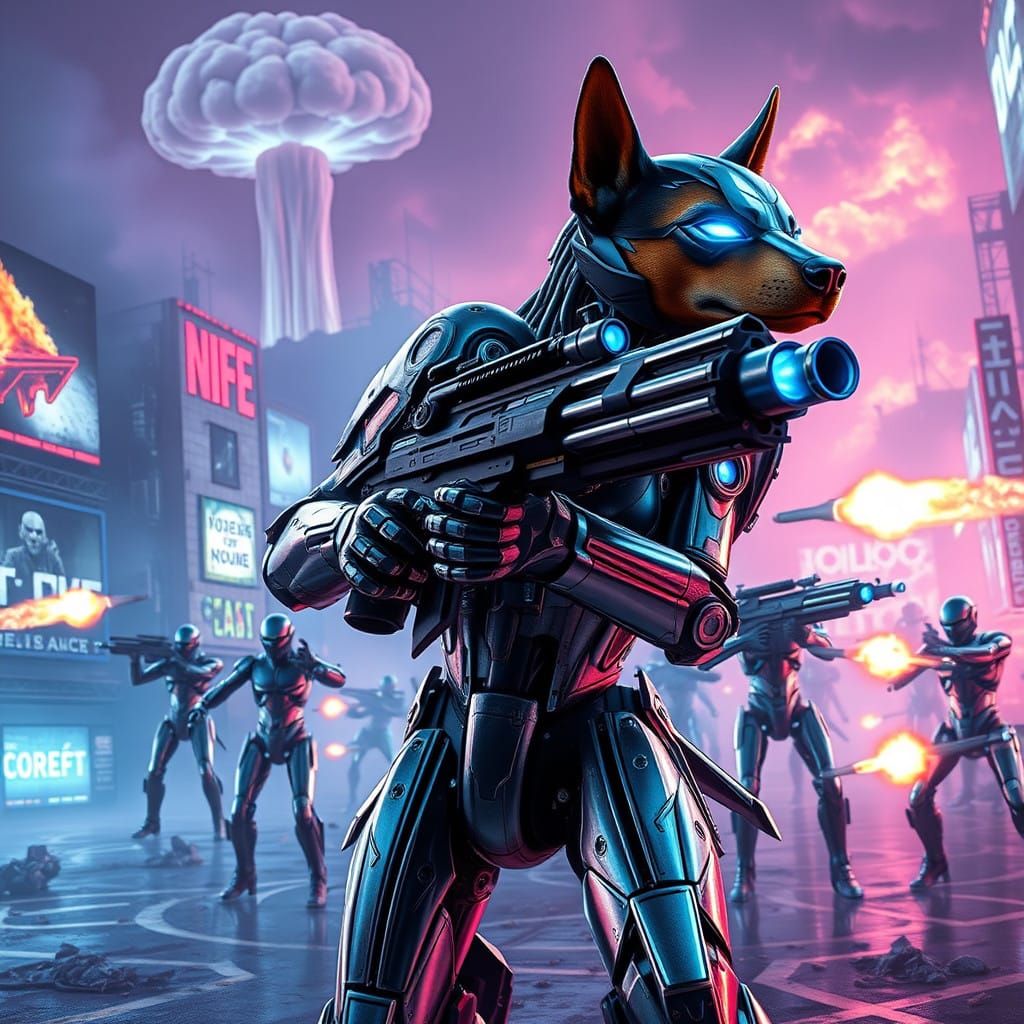 Android Beagle Unleashes Fury on Terminator Army i... - AI Art