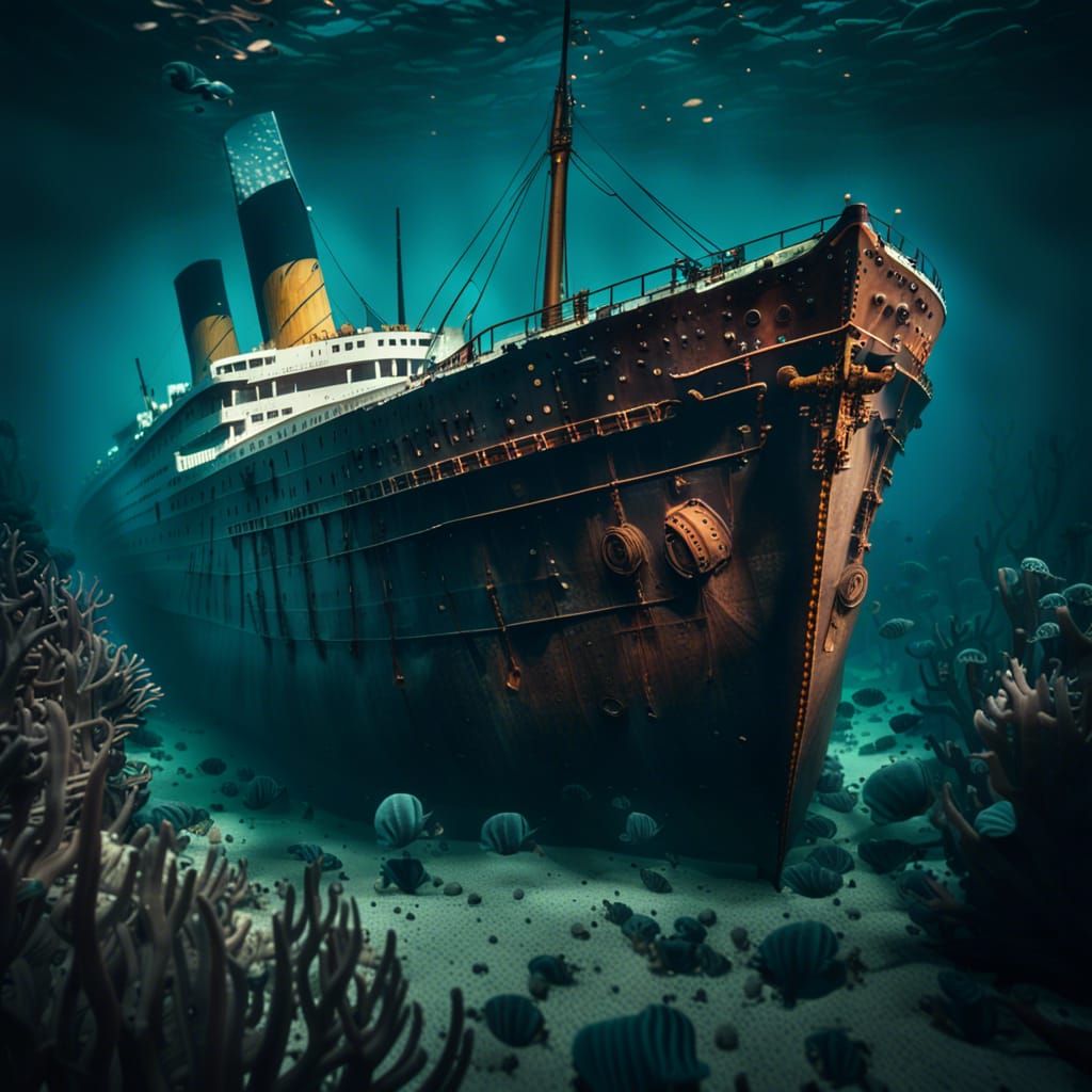 Beautiful realistic underwater photo of the Titanic resting at the ...