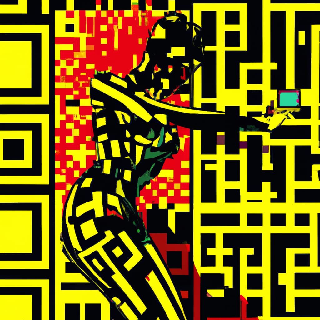 femme en forme de qr code, dans, décor futuriste Screen print, pop art ...
