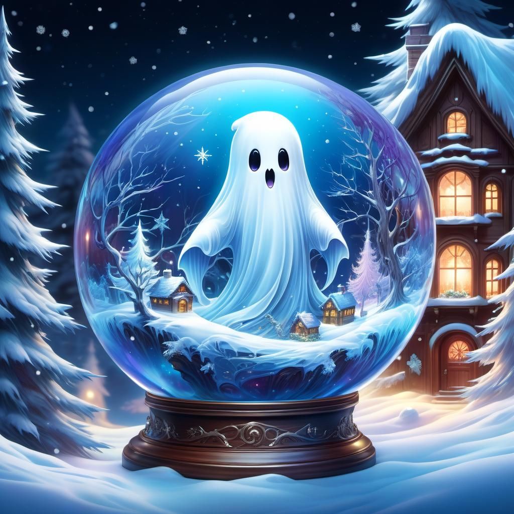 Cute ghost snow globe - AI Generated Artwork - NightCafe Creator