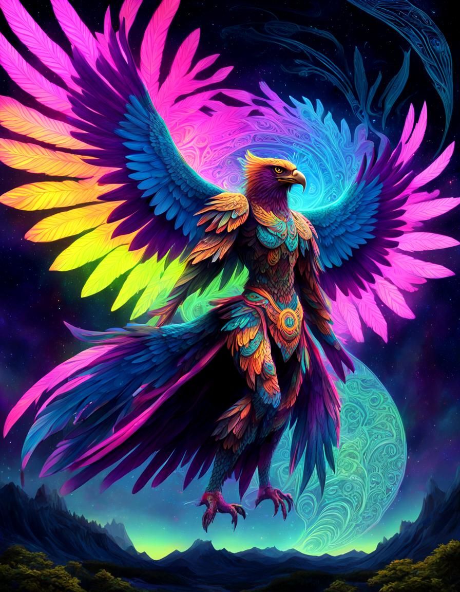 Vibrant Eagle in Psychedelic Fantasy Realm - AI Art