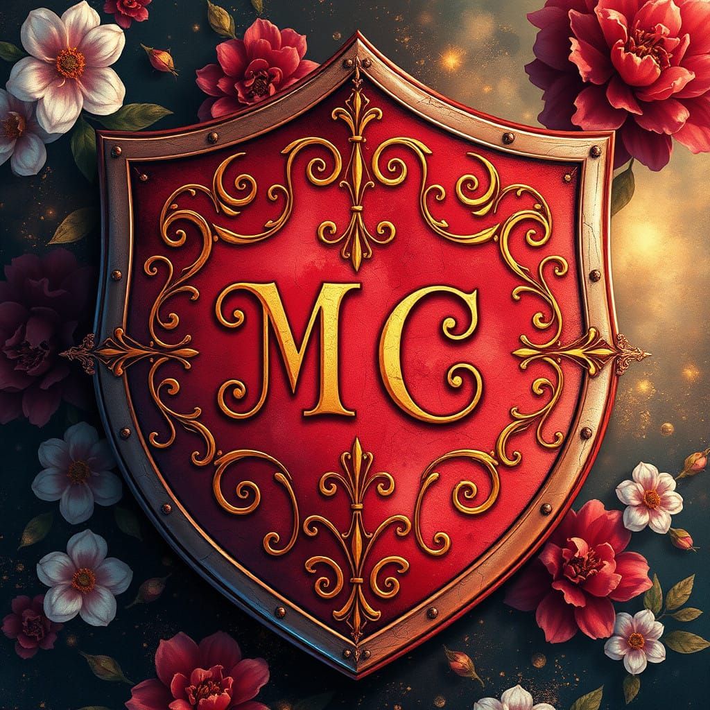 Logo - Vintage Fantasy Logo in Deep Red Shield with Delicate...