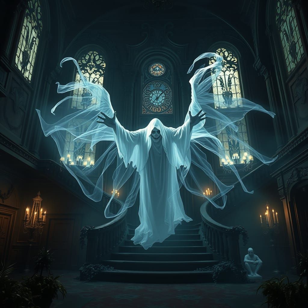 Spectral Spirit in Haunted Mansion Epic Digital Pa... - AI Art