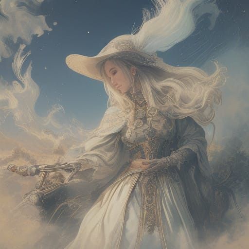 Wizard Riding Celestial Motorcycle in Whimsical St... - AI Art