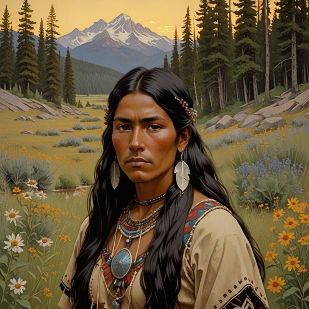 Apache Indian maiden, long black hair, deep brown eyes