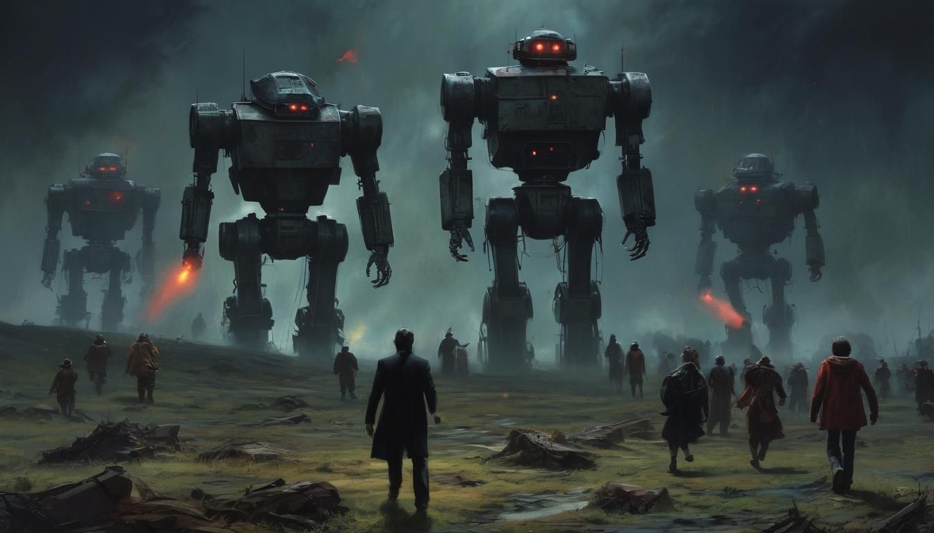 Giant Robot Menace in Gothic Art Style - AI Art