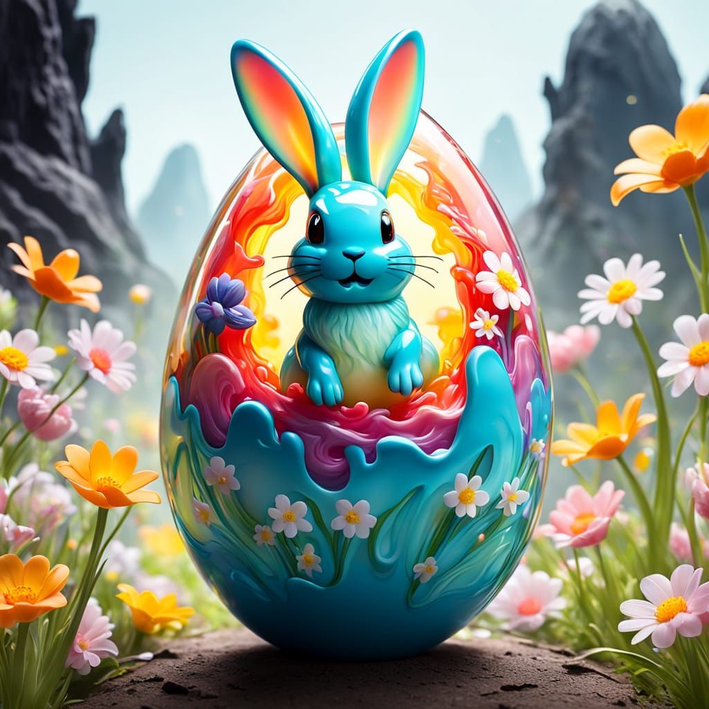 A lava lamp egg, swirling with pastel-colored goop that forms bunnies ...