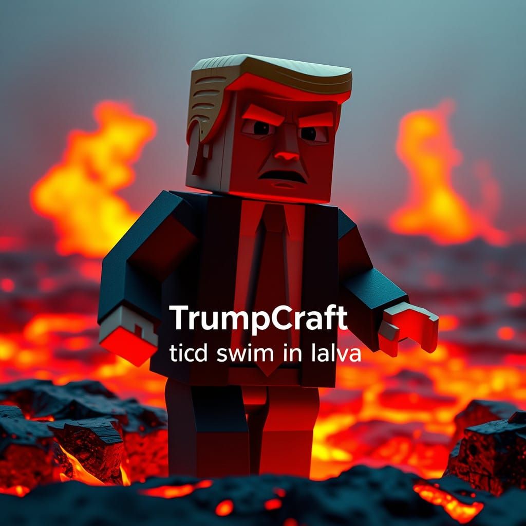 An image of Donald Trump in Minecraft he is burning in lava small white ...
