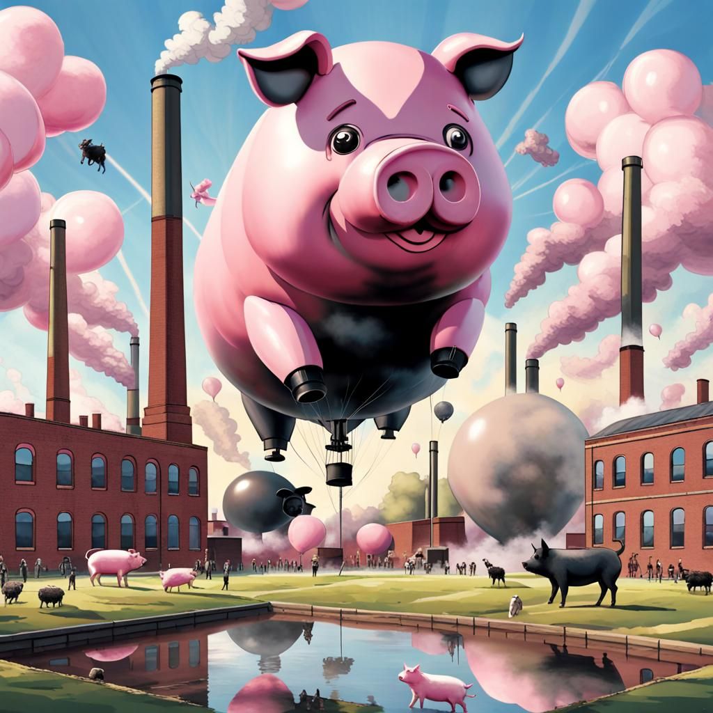 Big Industrial Brick Park with 4 Huge smoke Stacks spring black smoke ...