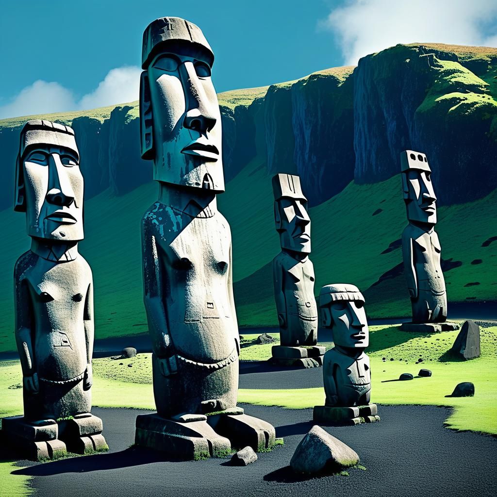Unburied Easter Island Stone Figures - AI Generated Artwork - NightCafe ...