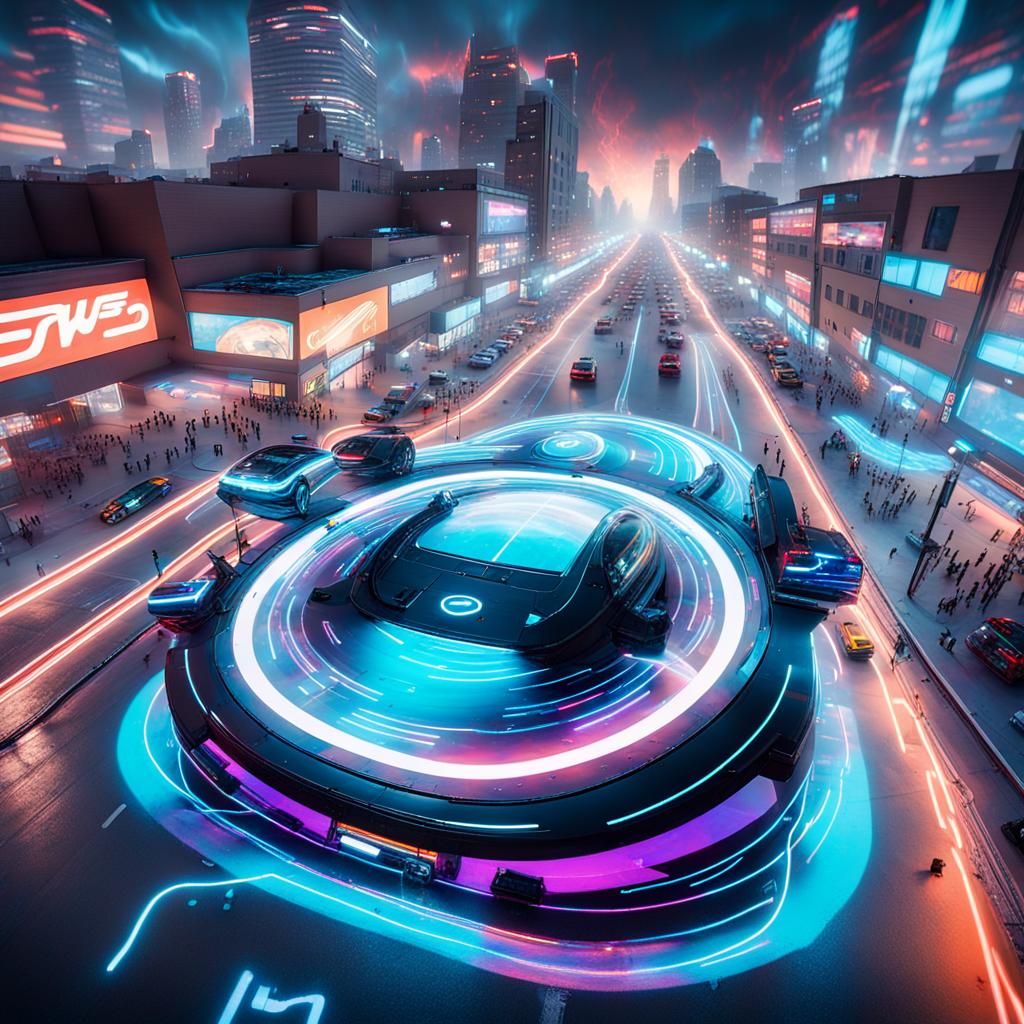 Scene viewed from above the car top, back view, in a translucent ...