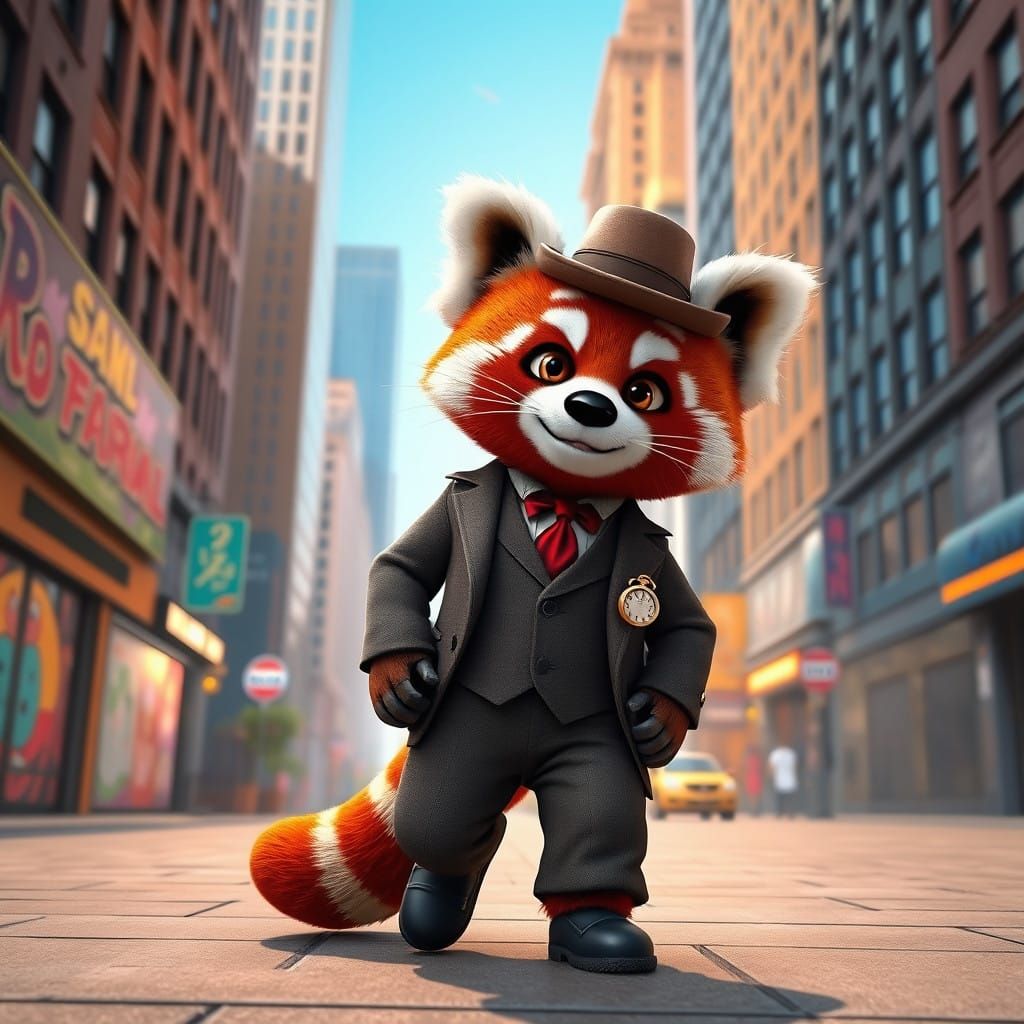 Surreal Red Panda Strolls NYC Streets in Dapper Su... - AI Art
