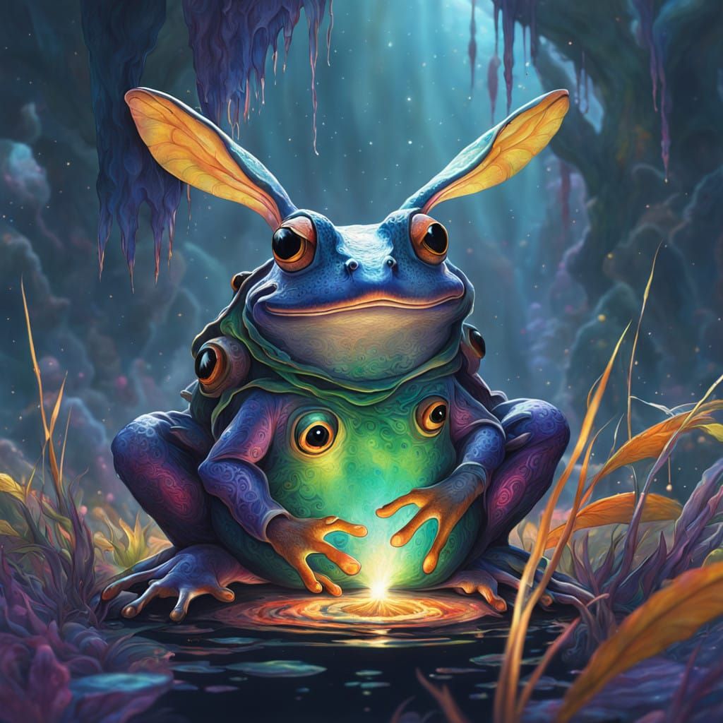 Harmonious Fusion of Frog and Rabbit in Vibrant, D... - AI Art