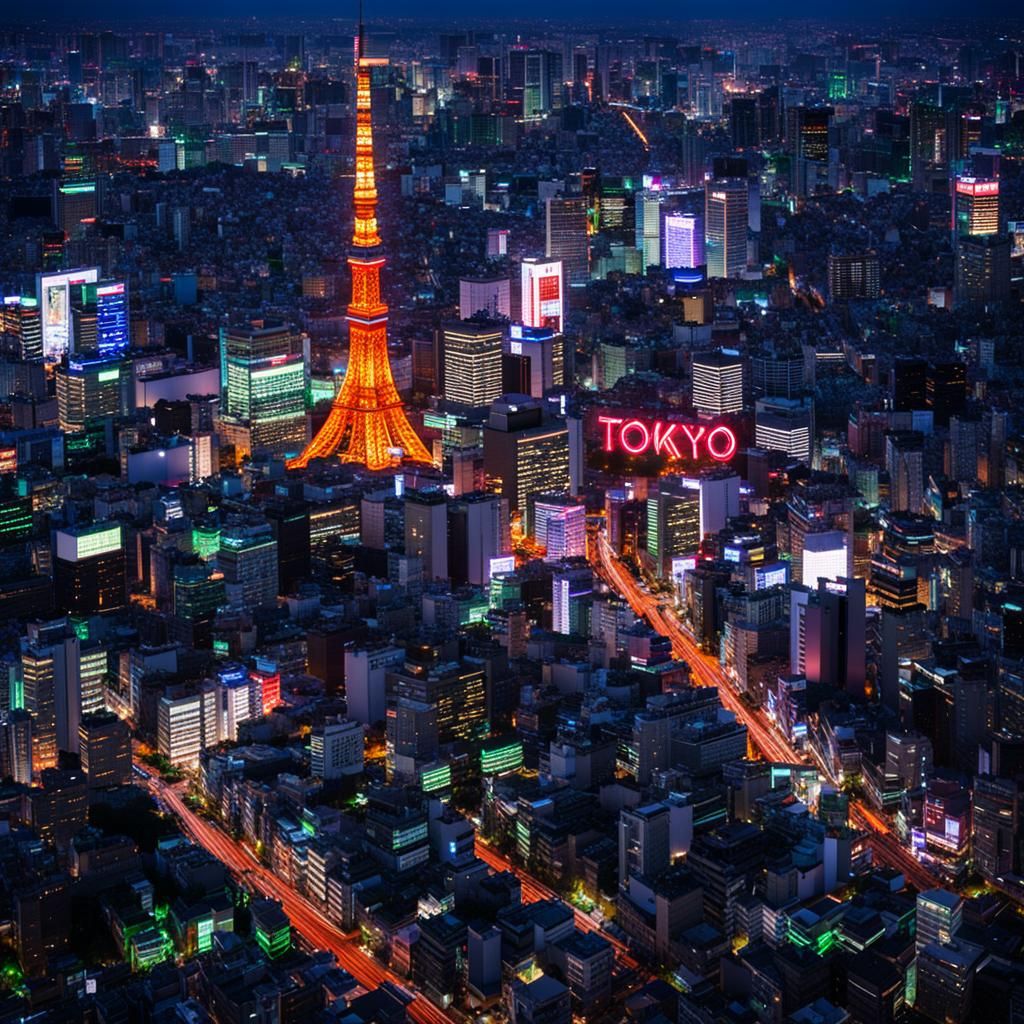 Neon “Tokyo” sign over Tokyo at night - AI Generated Artwork ...