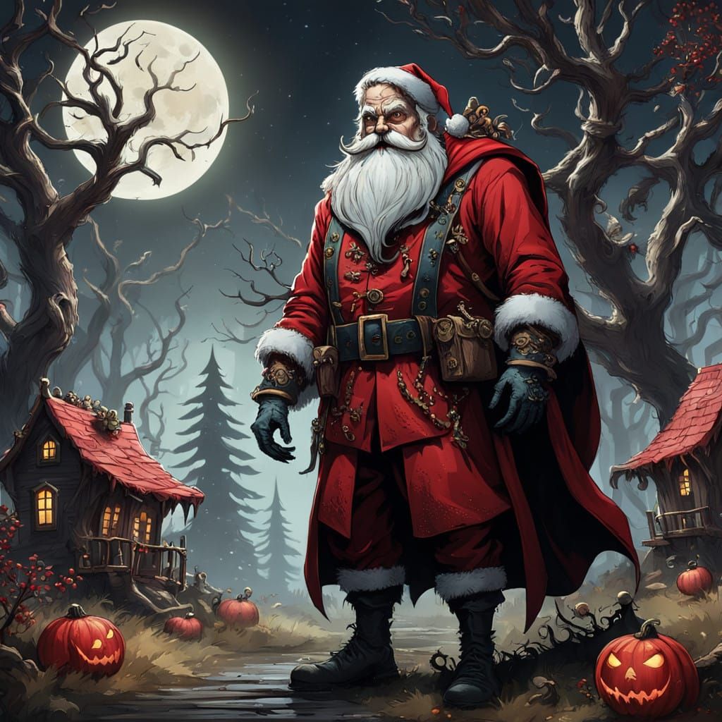 "Dark Winter's Tale" - Surreal Santa Claus Contemplates Dark...
