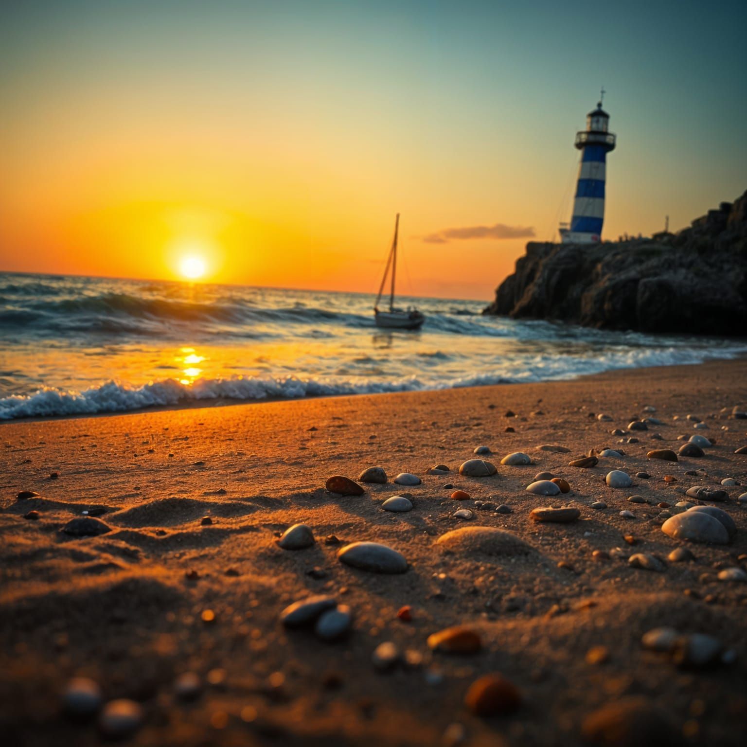 Sunset at the beach - Tranquil Beach Scene at Sunset