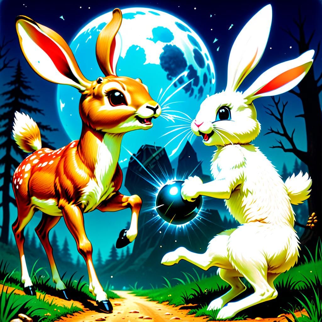 1990s video game fantasy box art . Bomb a deer vs wonder bunny - AI ...