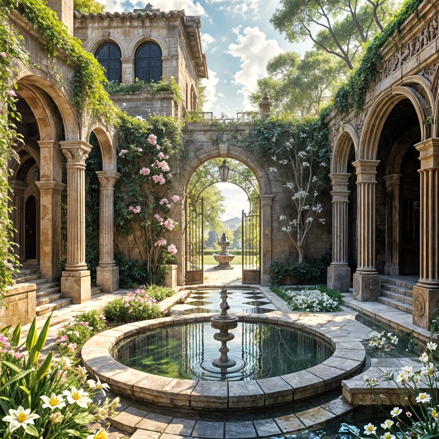 Courtyard - Mystical Spanish Courtyard with Labyrinth Maze a...
