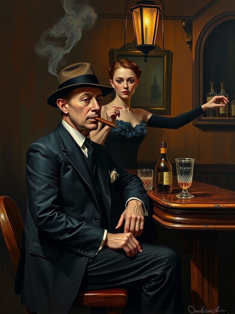Vintage Bar Scene: Smoky Nightlife in the 1920s - AI Art
