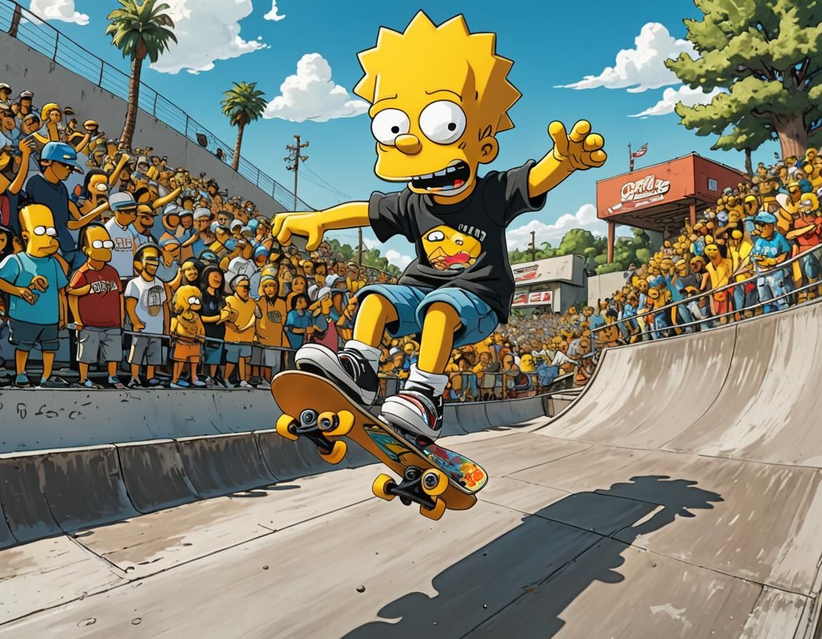 Bart Simpson doing a stunt on a Quarter Pipe ramp, Skate Culture ...