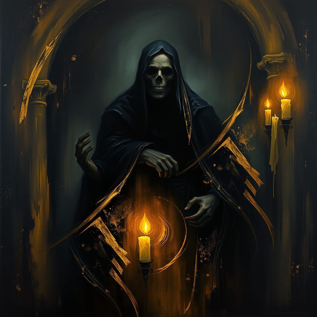 heavy, expressive brushstrokes and bold, gold-flecked textures, as if ...