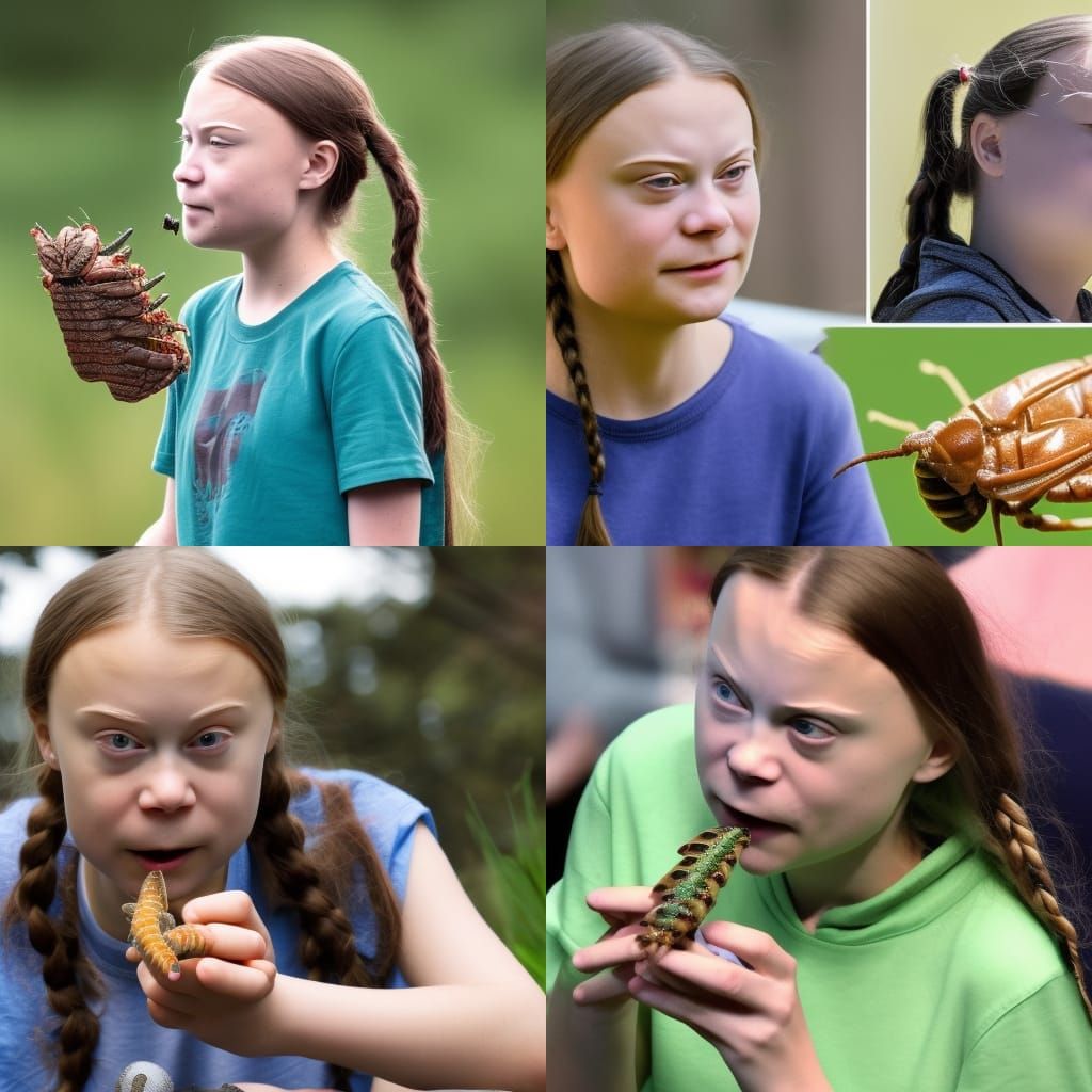 greta thunberg eating insects - AI Generated Artwork - NightCafe Creator