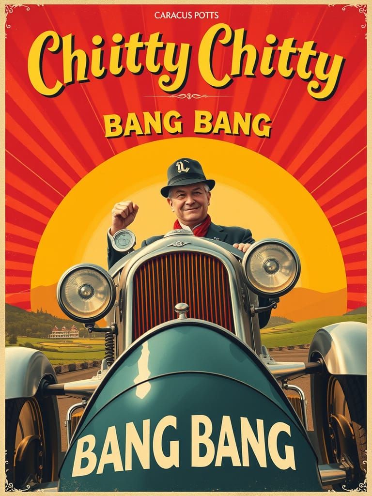 Whimsical Retro Blockbuster poster Caractacus Potts “Chitty Chitty Bang ...