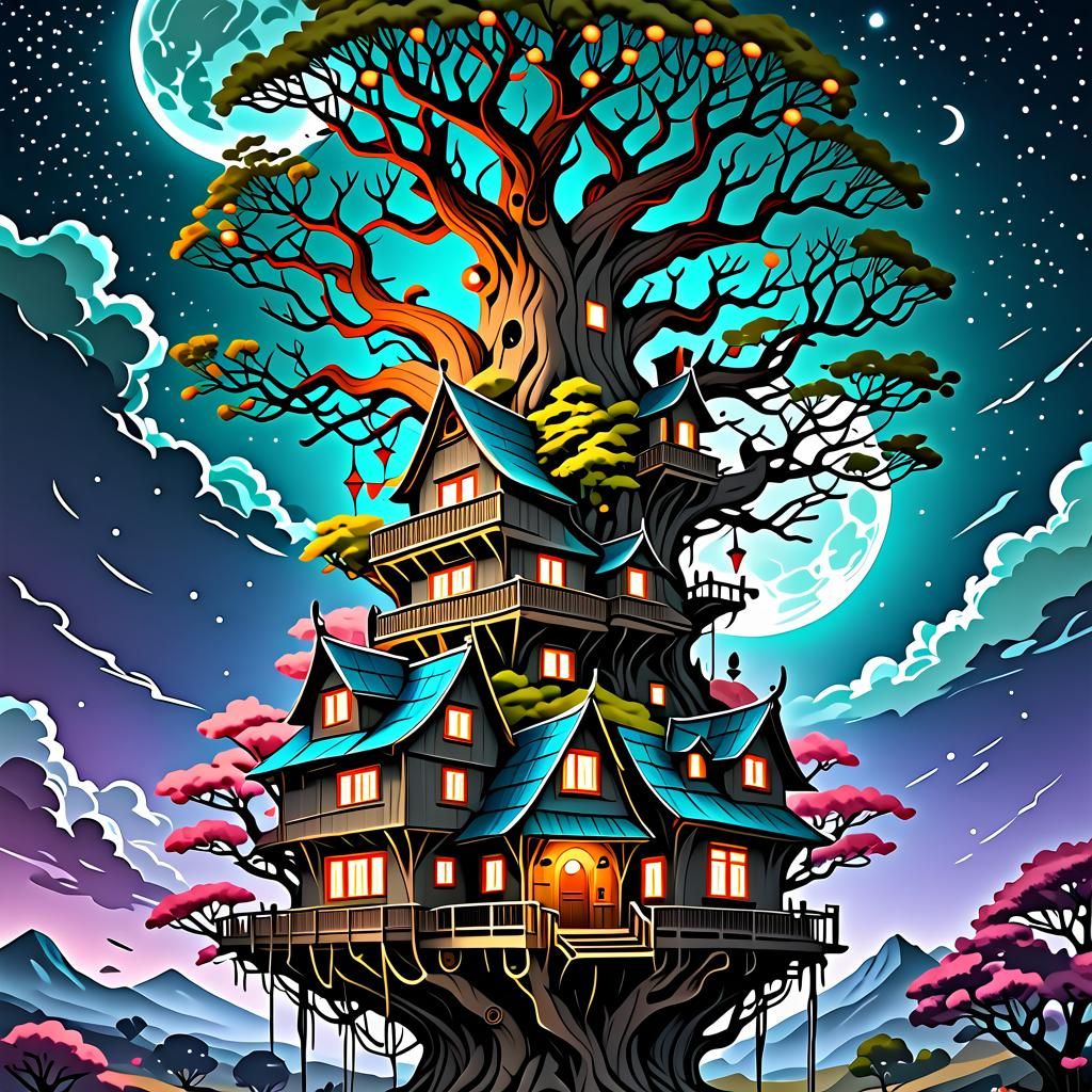 Cartoon treehouse - AI Generated Artwork - NightCafe Creator