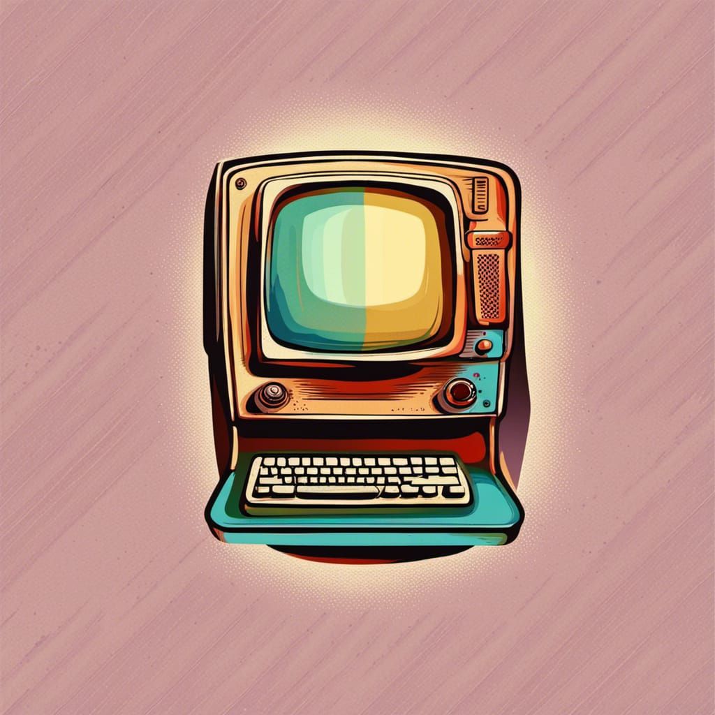 retro computer emblem, kitschy vintage retro simple –no shading detail ...