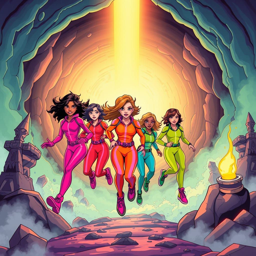 Saturday Morning Heroes Leap into Neon Portal Adve... - AI Art