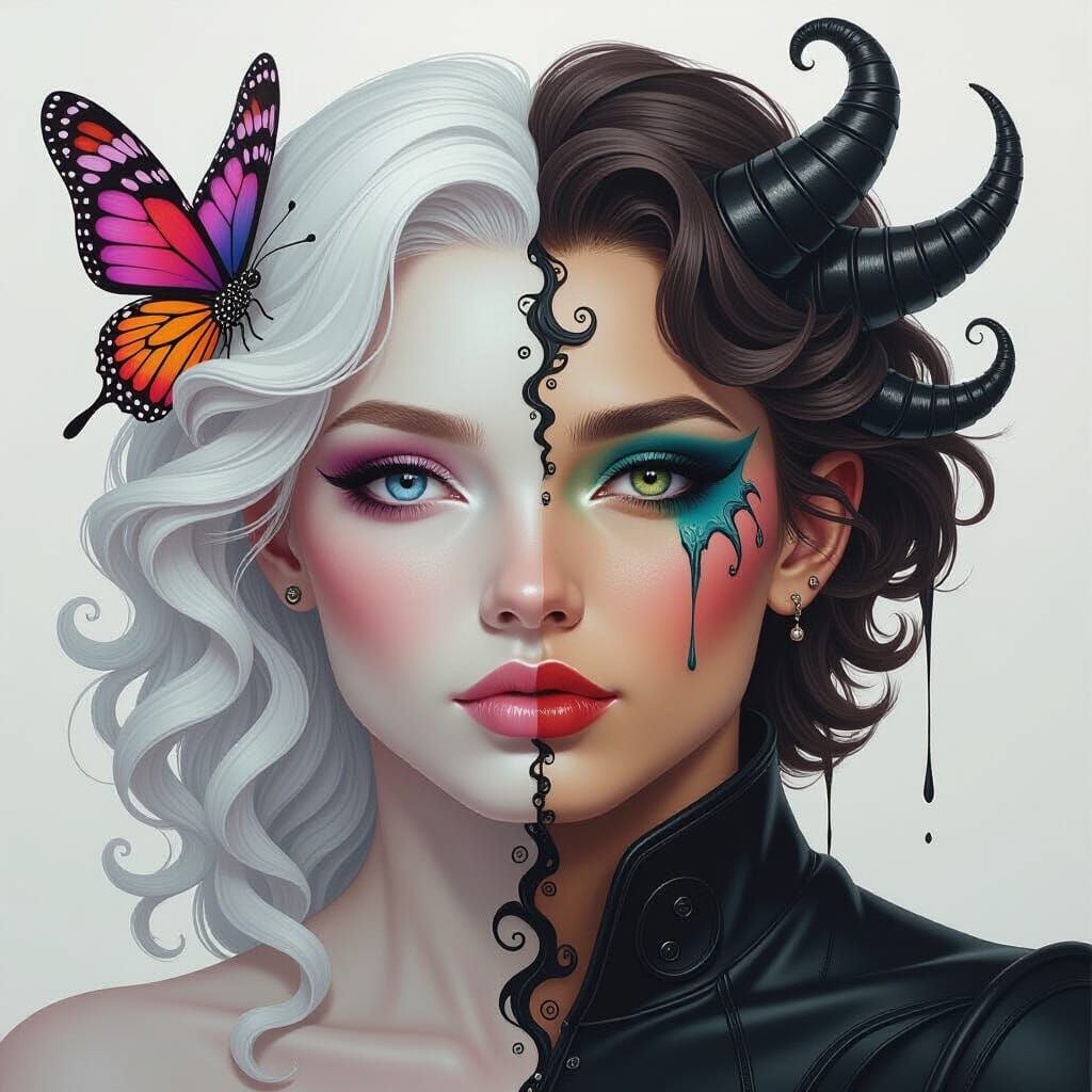 Androgynous Symmetry: A Futuristic, Psychedelic Po... - AI Art