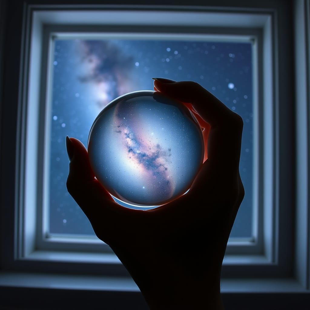 A woman's hand holding a Magic 8-ball. Inside the small window ...
