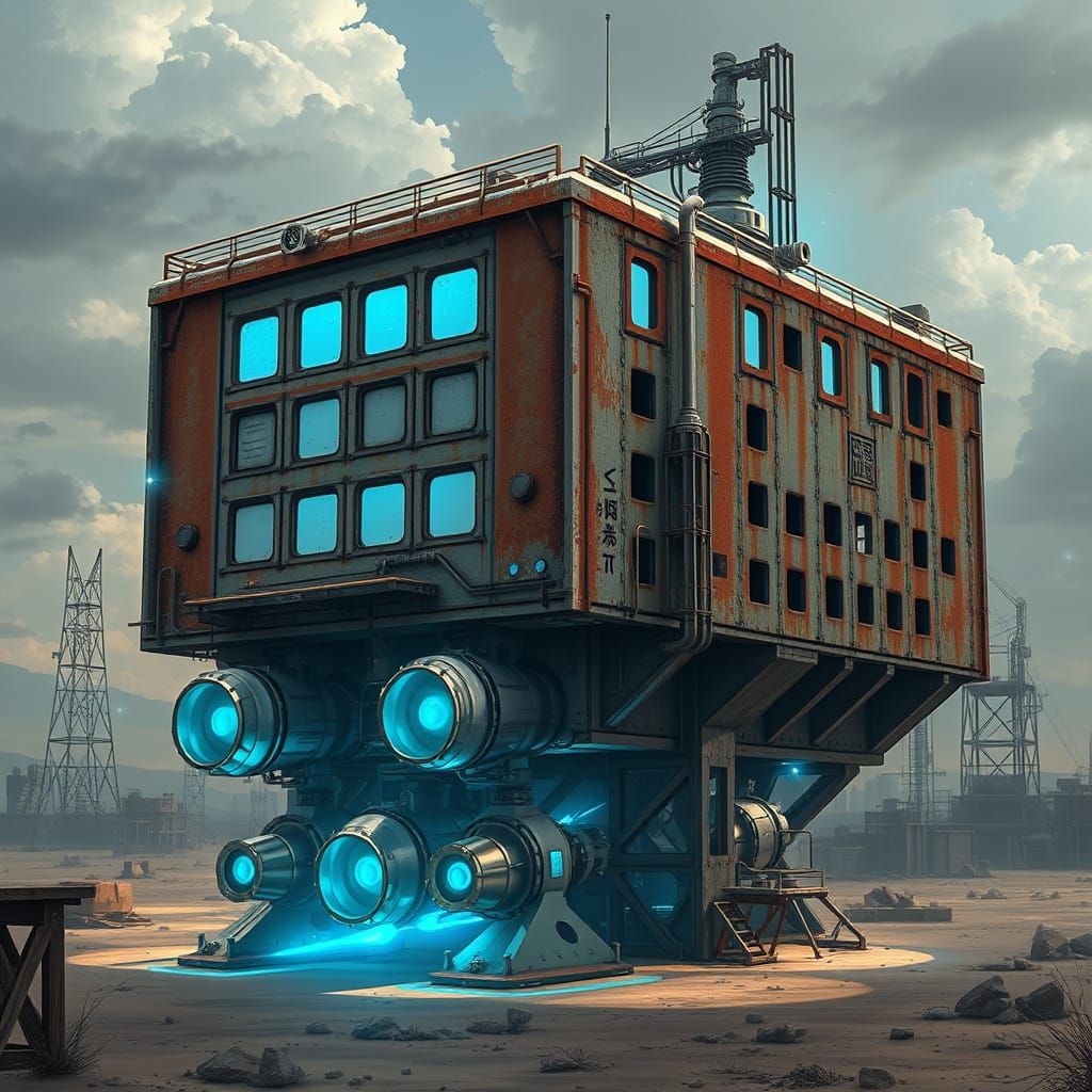 Post-Apocalyptic Industrial Spaceship Awakens Amid... - AI Art