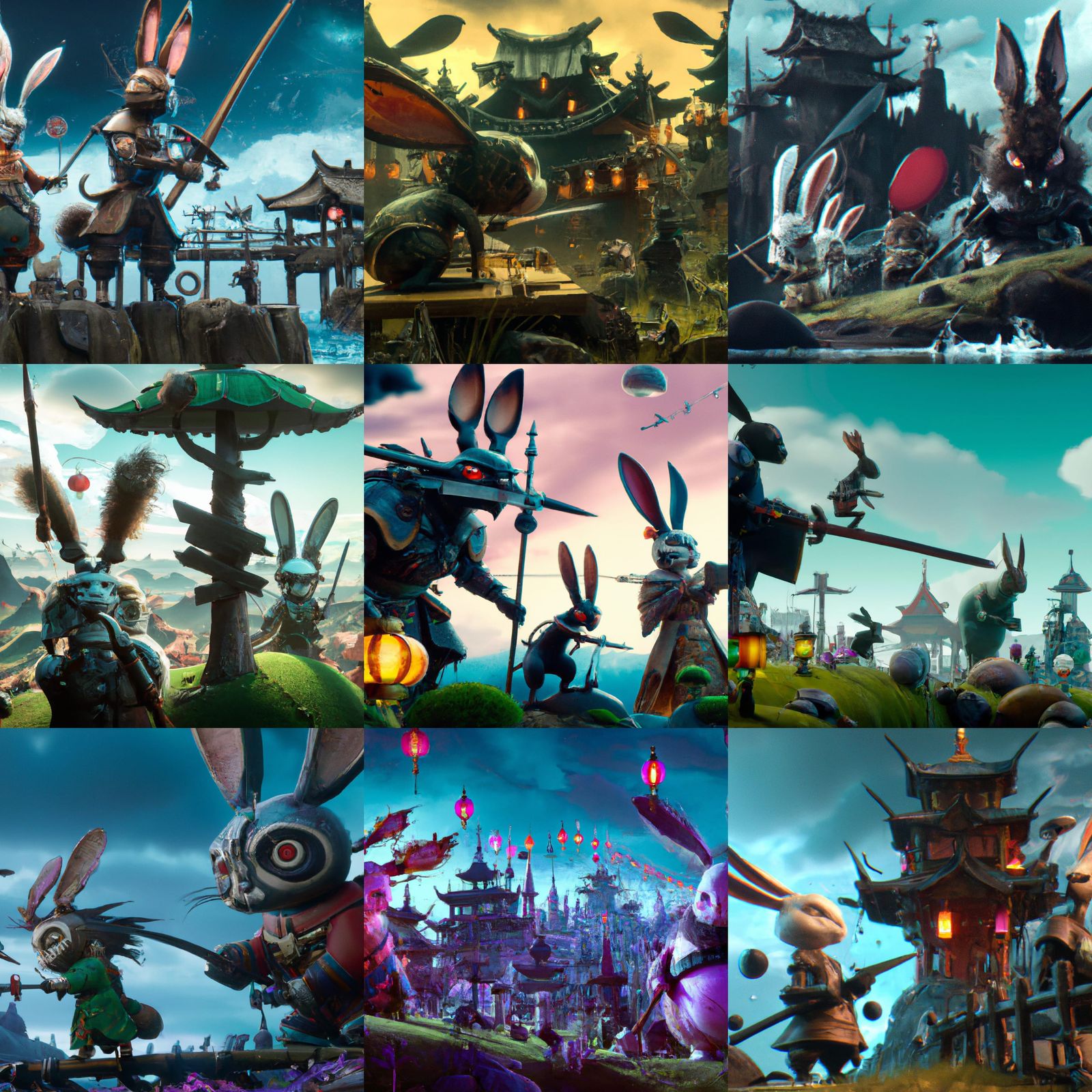 Samurai Rabbits by Tim Burton detailed matte painting, deep color ...