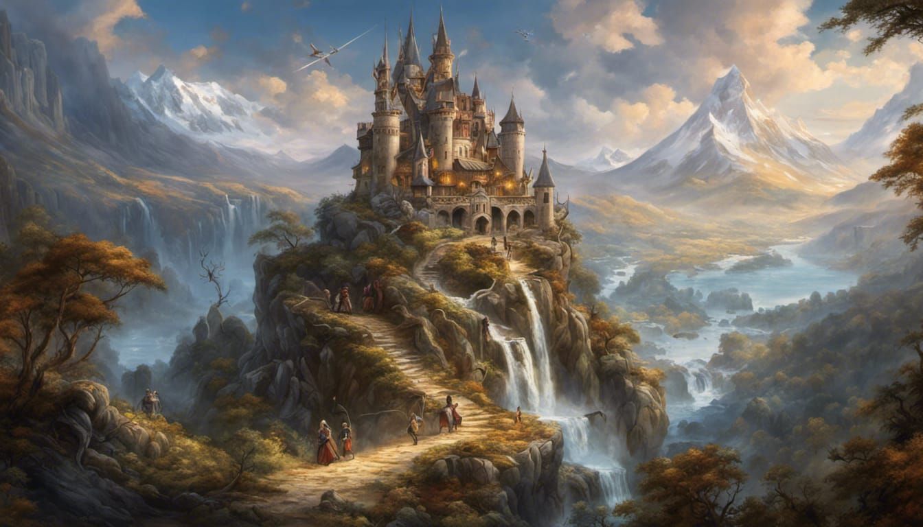 Waterfall castle - AI Generated Artwork - NightCafe Creator