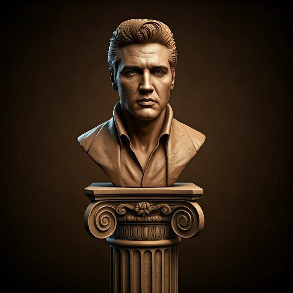 The King of Rock - Classical Elvis Bust on Ornate Greek Colu...